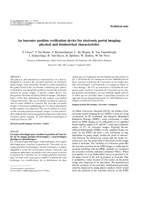 (PDF) An isocenter position verification device for electronic portal imaging: physical and ...