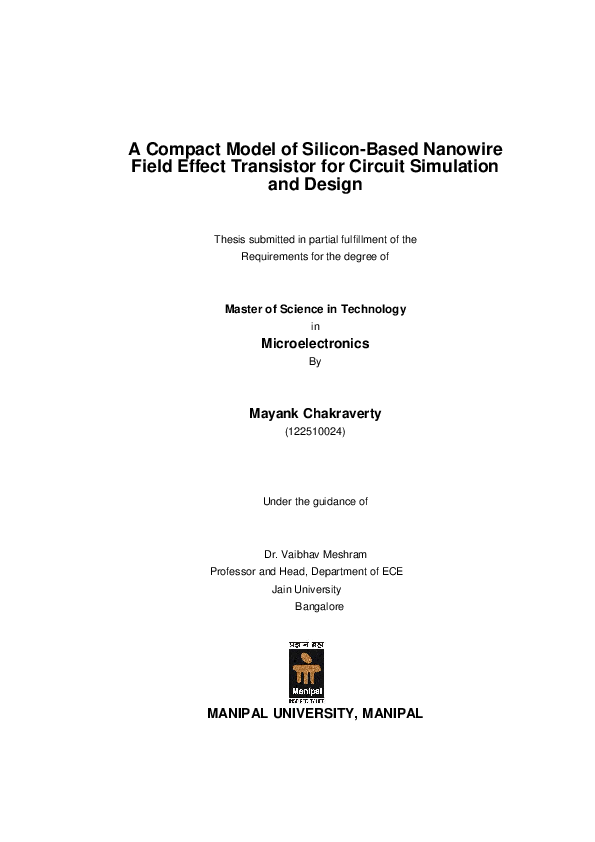 (PDF) A Compact Model of Silicon-Based Nanowire Field Effect Transistor ...