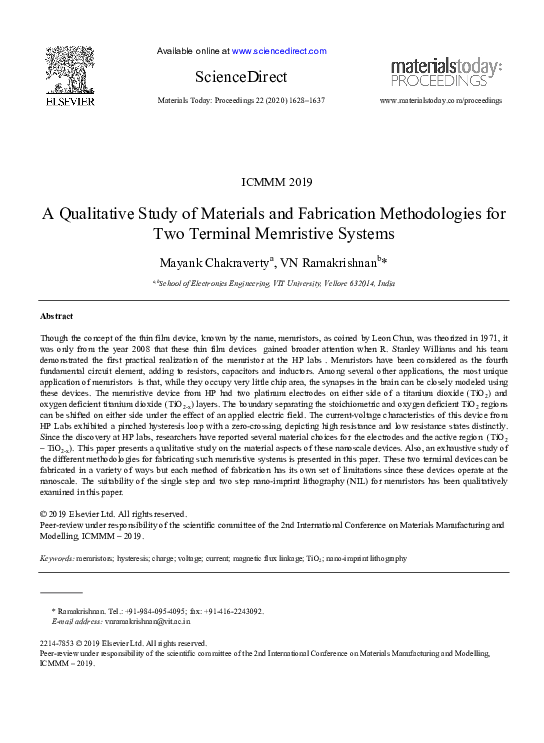 (PDF) Materials and Fabrication of Two Terminal Memristive Systems