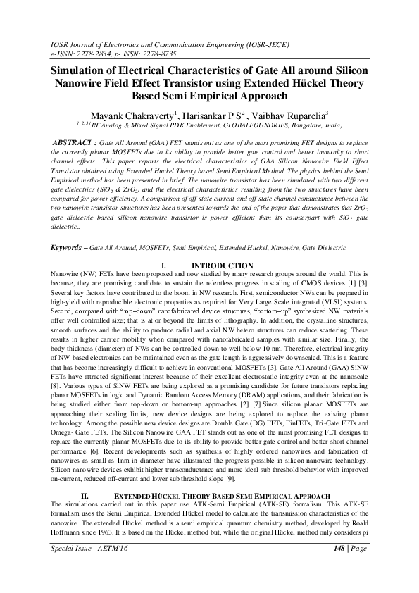 (PDF) Simulation of Electrical Characteristics of Gate All around Silicon Nanowire Field Effect ...