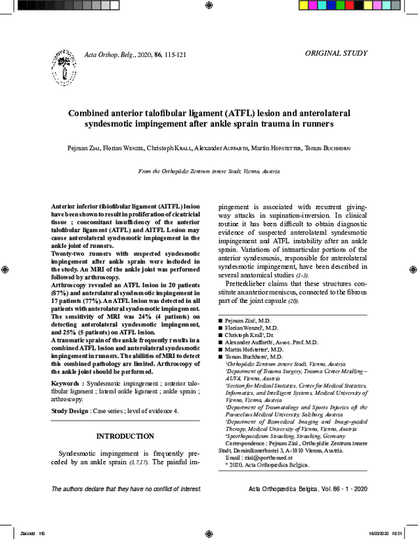(PDF) Combined anterior talofibular ligament (ATFL) lesion and anterolateral syndesmotic ...