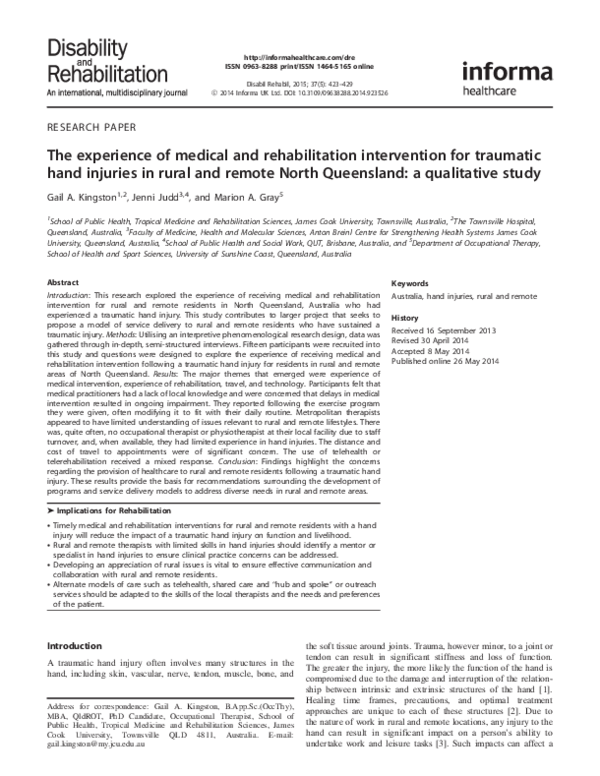 (PDF) The experience of medical and rehabilitation intervention for ...