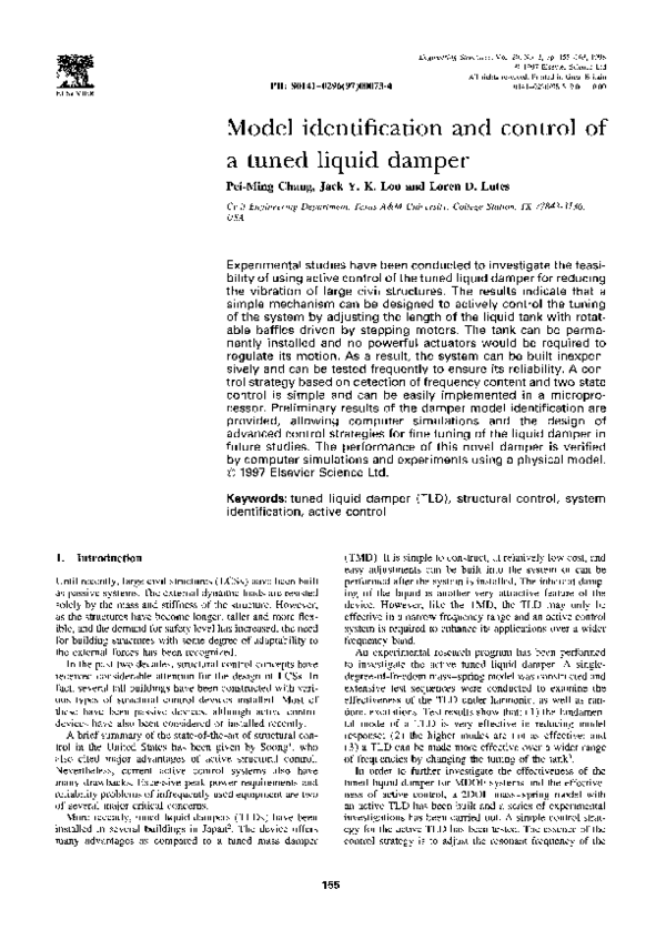 (PDF) Model identification and control of a tuned liquid damper | Peiming Chang - Academia.edu
