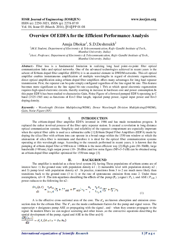 (PDF) Overview Of EDFA for the Efficient Performance Analysis | anuja Dhokar - Academia.edu
