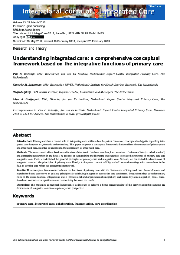 (PDF) Understanding integrated care: a comprehensive conceptual framework based on the ...