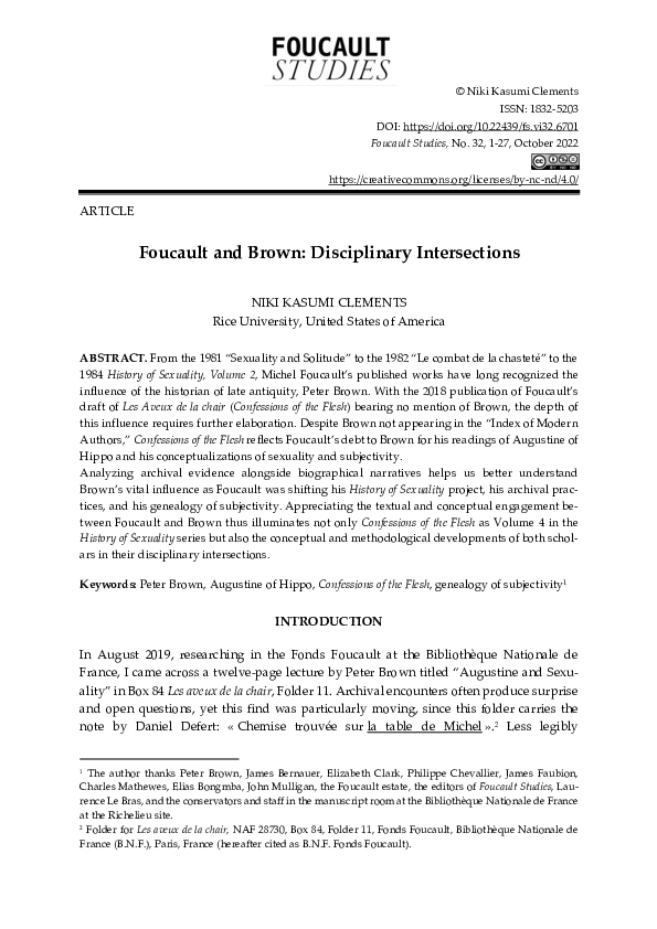 (PDF) Foucault and Brown: Disciplinary Intersections
