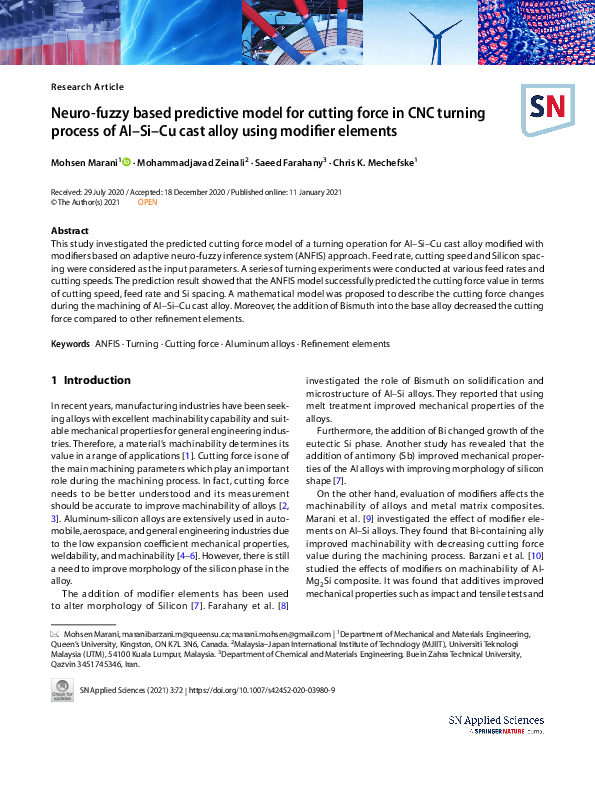 Pdf Neuro Fuzzy Based Predictive Model For Cutting Force In Cnc Turning Process Of Alsicu