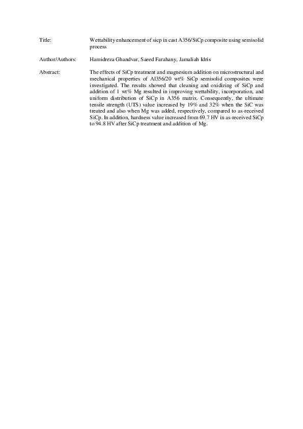(PDF) Wettability Enhancement of SiCp in Cast A356/SiCp Composite Using ...