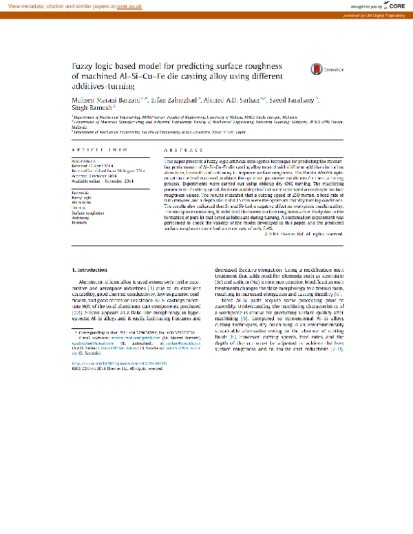 Pdf Fuzzy Logic Based Model For Predicting Surface Roughness Of Machined Alsicufe Die
