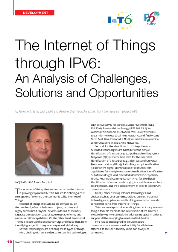 (PDF) The internet of things through IPv6: An analysis of challenges ...