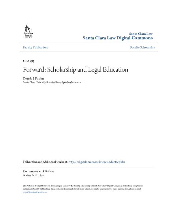 (PDF) Forward: Scholarship and Legal Education