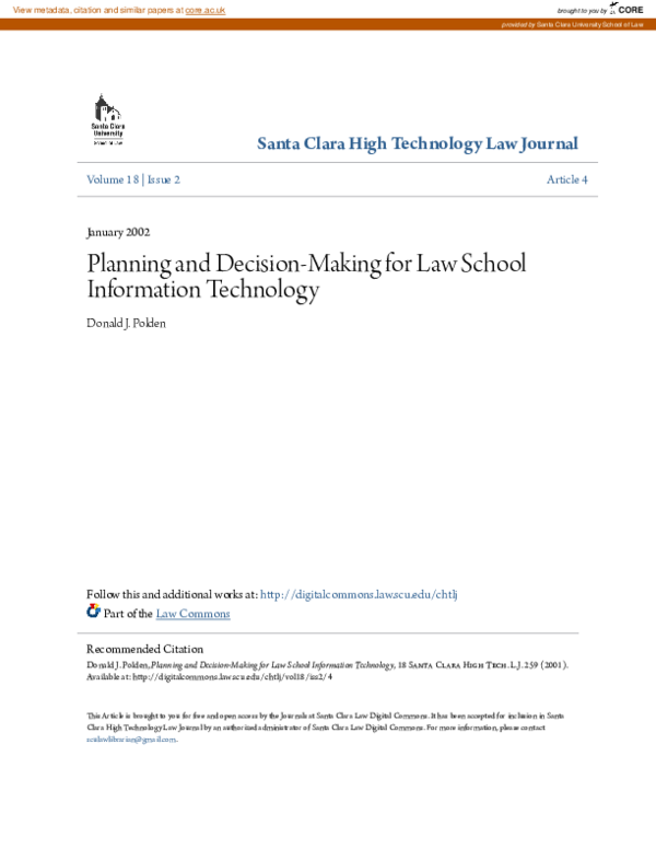 (PDF) Planning and Decision-Making for Law School Information Technology
