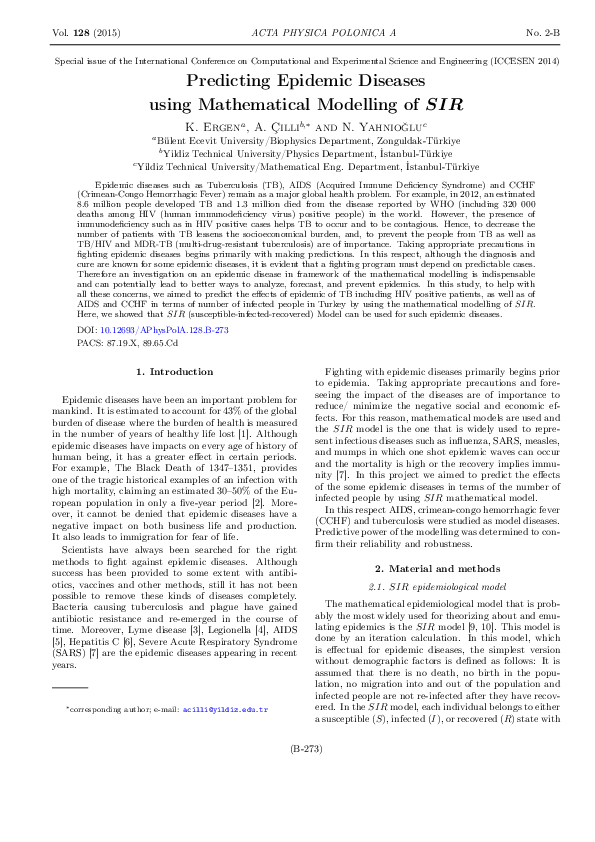 Pdf Predicting Epidemic Diseases Using Mathematical Modelling Of Sir