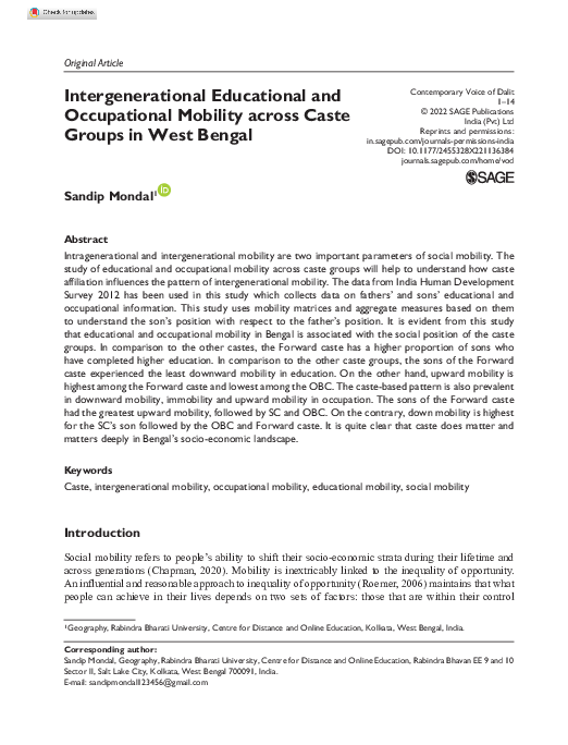 (PDF) Intergenerational Educational and Occupational Mobility across ...