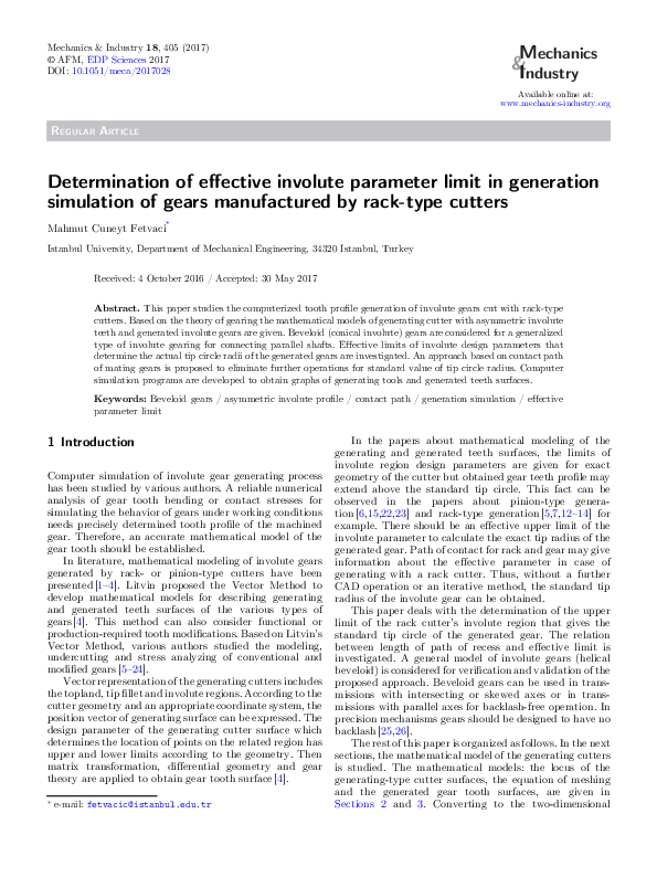 (PDF) Determination of effective involute parameter limit in generation ...
