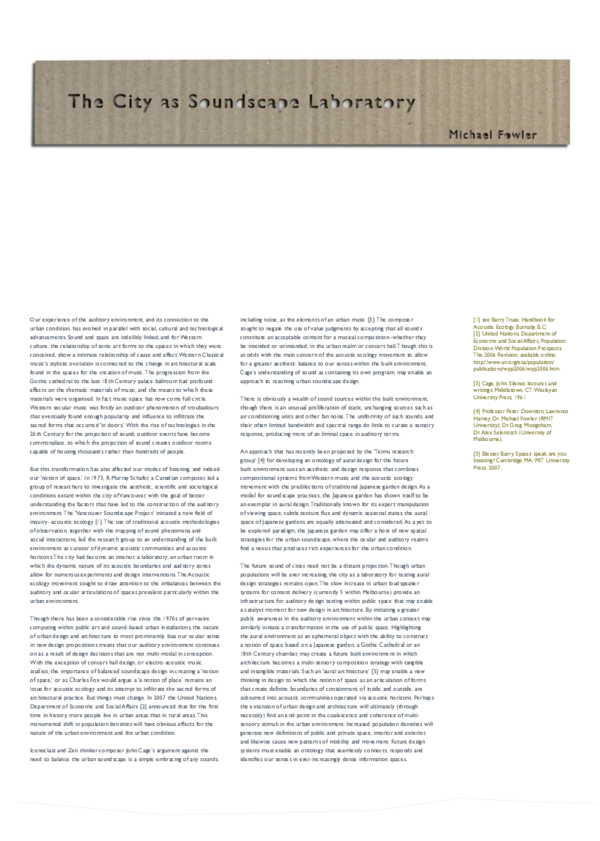 (PDF) Urban Soundscapes: A Laboratory Approach