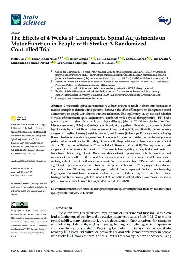 (PDF) The Effects of 4 Weeks of Chiropractic Spinal Adjustments on ...
