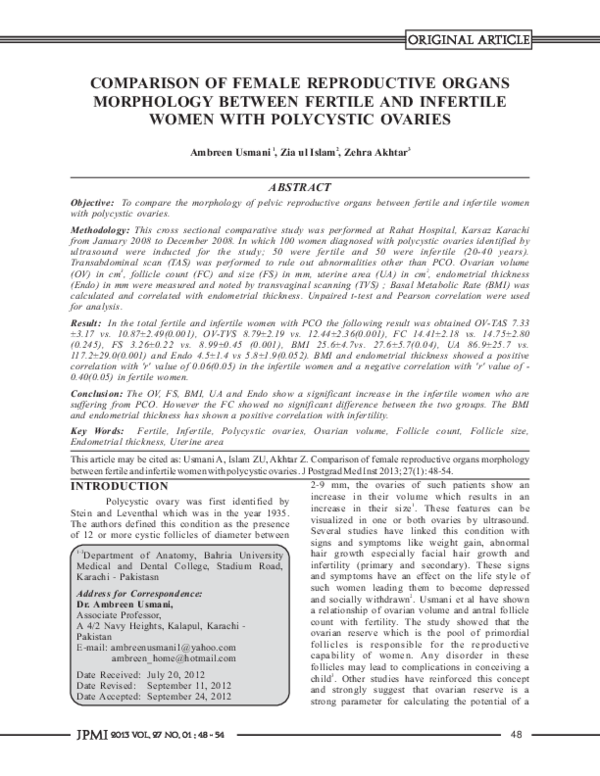 Comparison of Female Reproductive Organs Morphology Between Fertile and ...