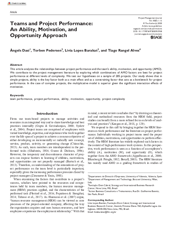 (PDF) Teams and Project Performance: An Ability, Motivation, and ...