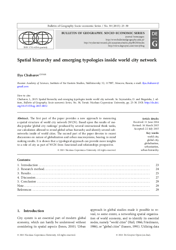 (PDF) Spatial hierarchy and emerging typologies inside world city network