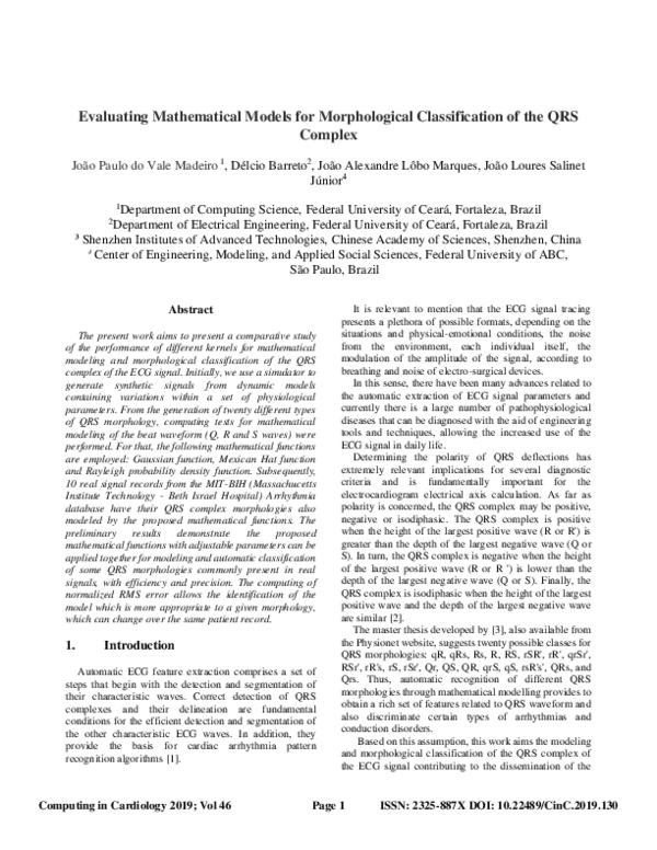 (PDF) Evaluating Mathematical Models for Morphological Classification of the QRS Complex