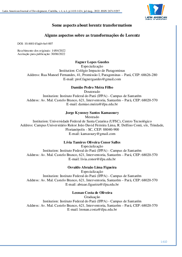 Pdf Some Aspects About Lorentz Transformations