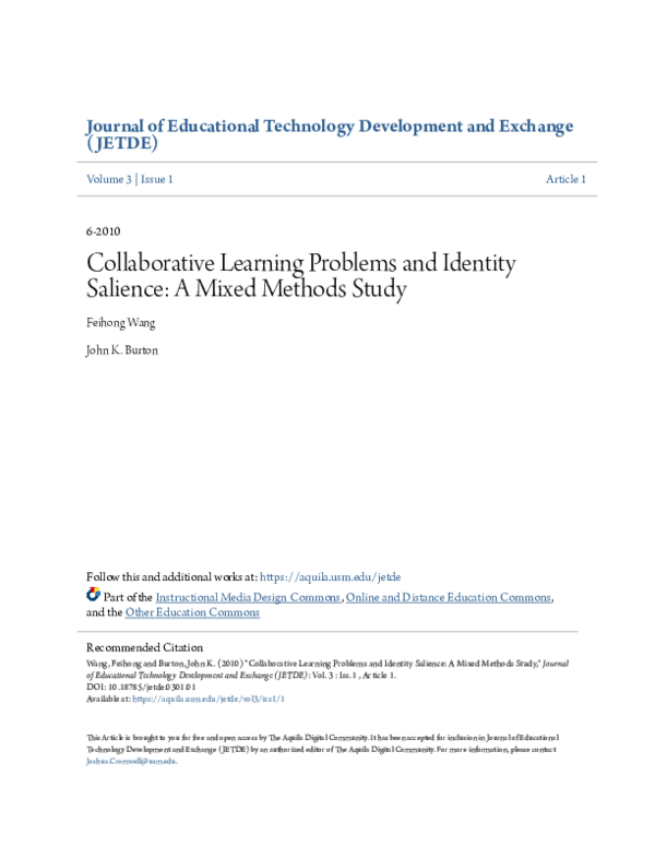 (PDF) Collaborative Learning Problems and Identity Salience: A Mixed Methods Study