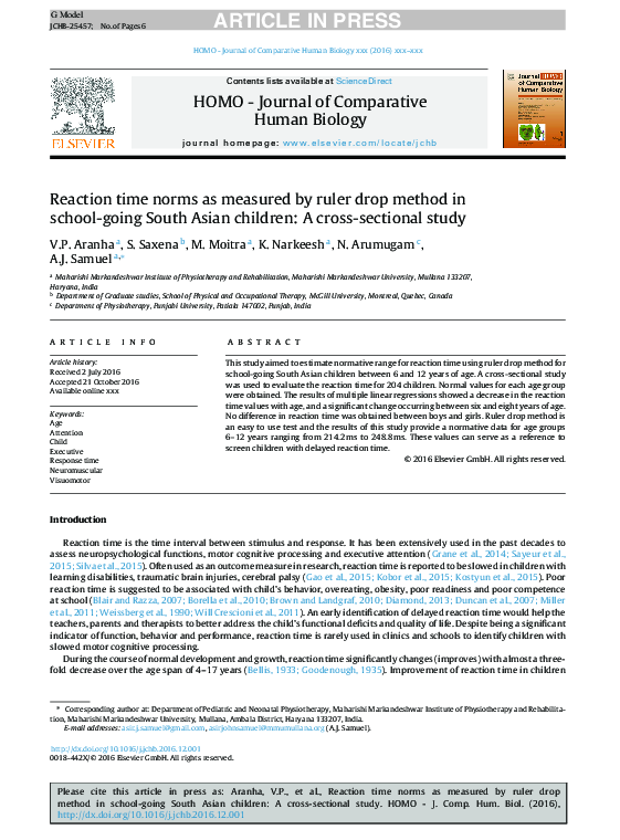 (PDF) Reaction time norms as measured by ruler drop method in school ...