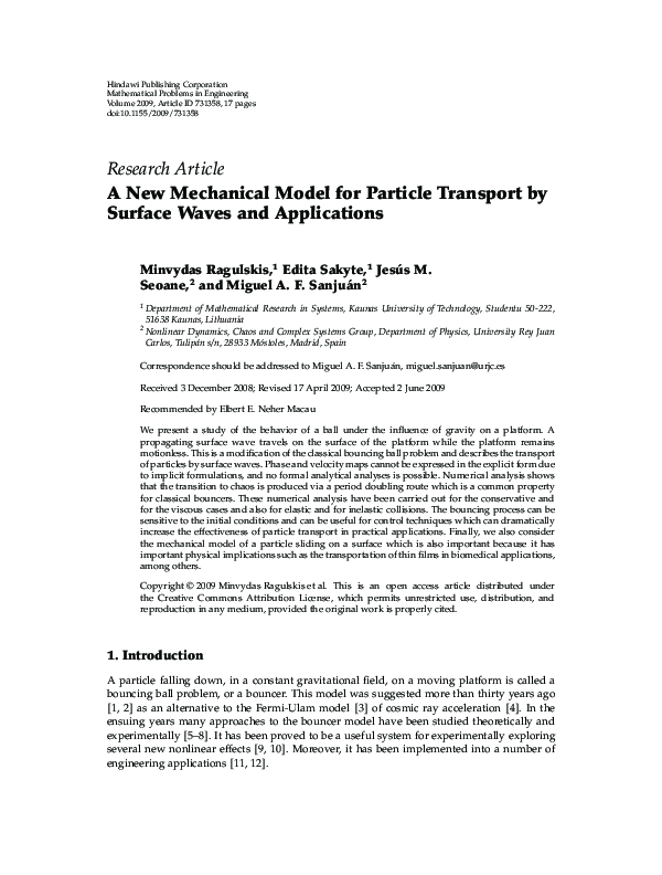 (PDF) A New Mechanical Model for Particle Transport by Surface Waves ...