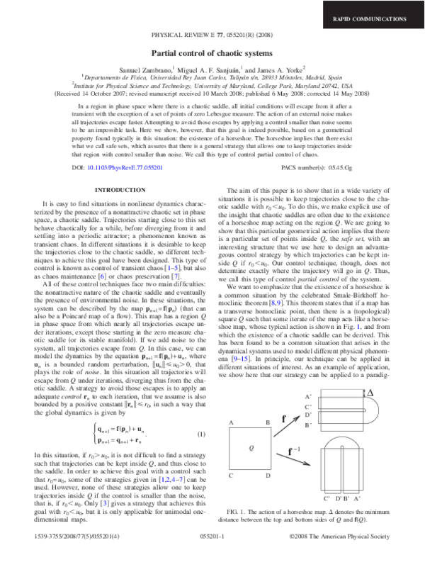 (PDF) Partial control of chaotic systems