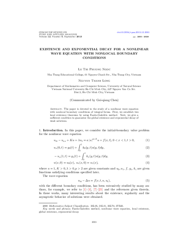 (PDF) Existence and exponential decay for a nonlinear wave equation ...