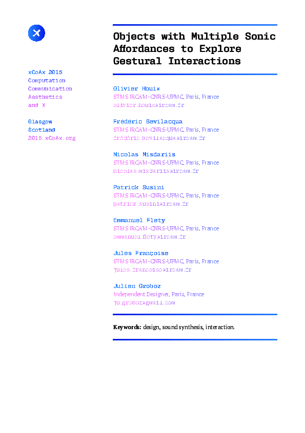 (PDF) Objects with Multiple Sonic Affordances to Explore Gestural Interactions