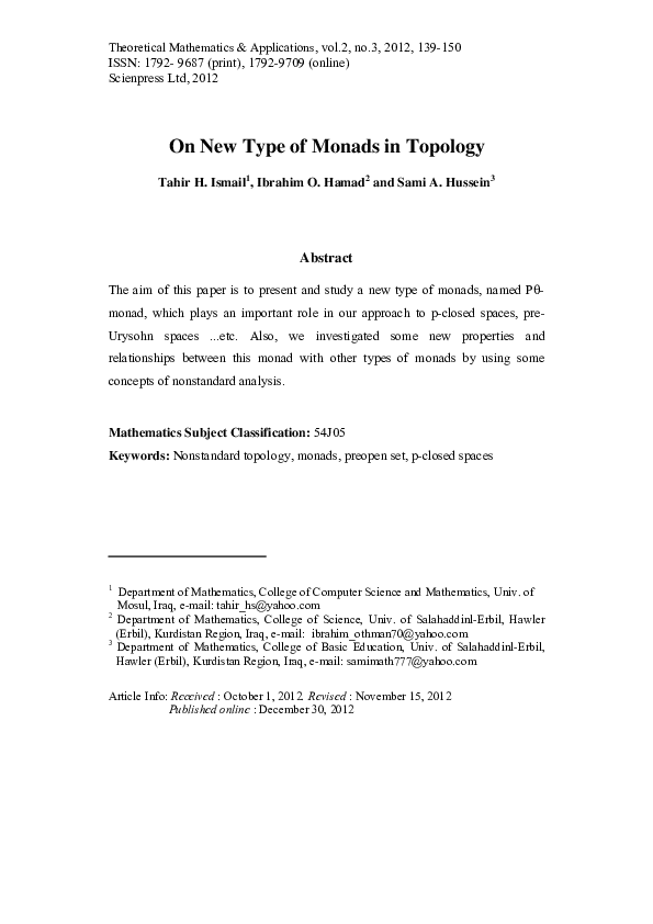(PDF) On New Type of Monads in Topology