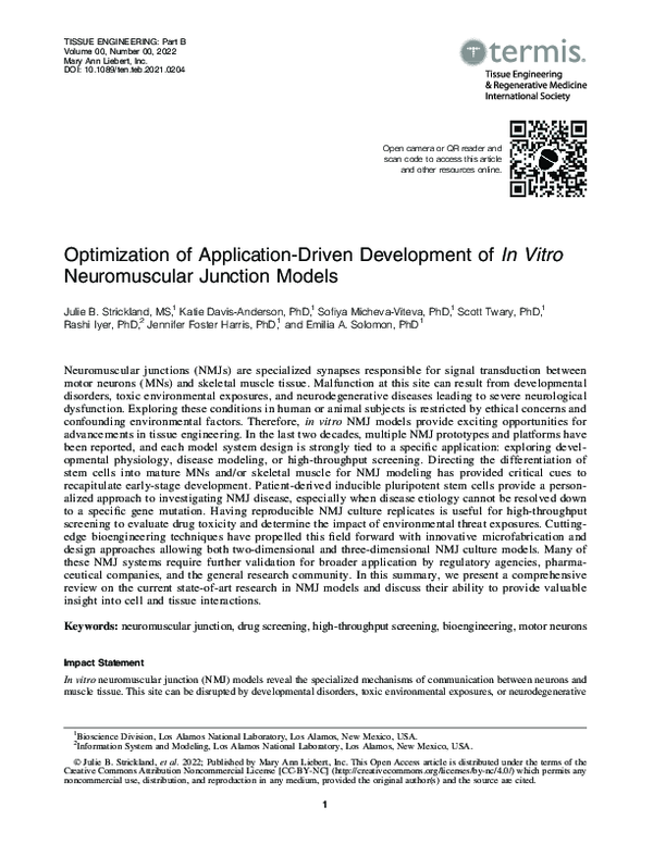 (PDF) Optimization of Application-Driven Development of In Vitro Neuromuscular Junction Models