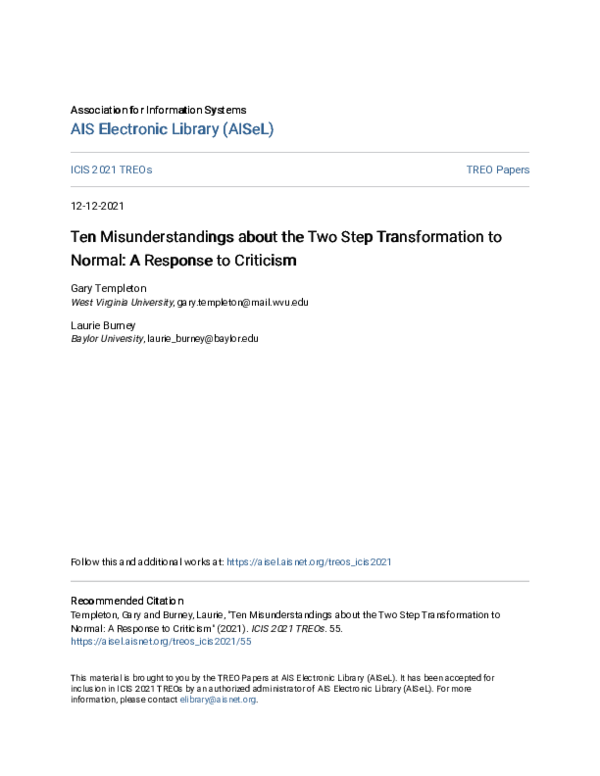 (PDF) Ten Misunderstandings about the Two Step Transformation to Normal ...