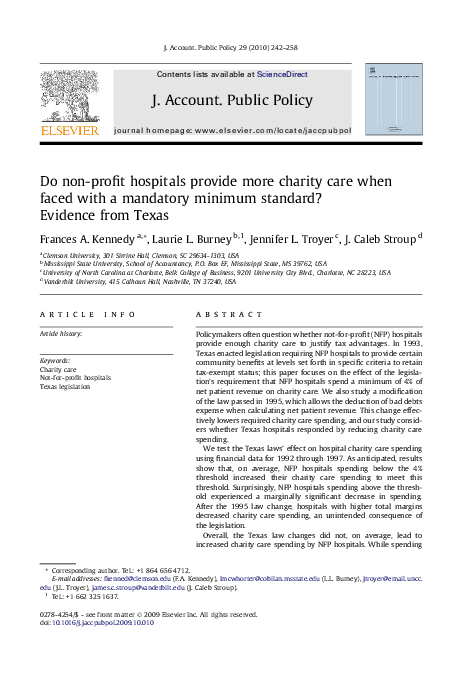 (PDF) Do non-profit hospitals provide more charity care when faced with ...