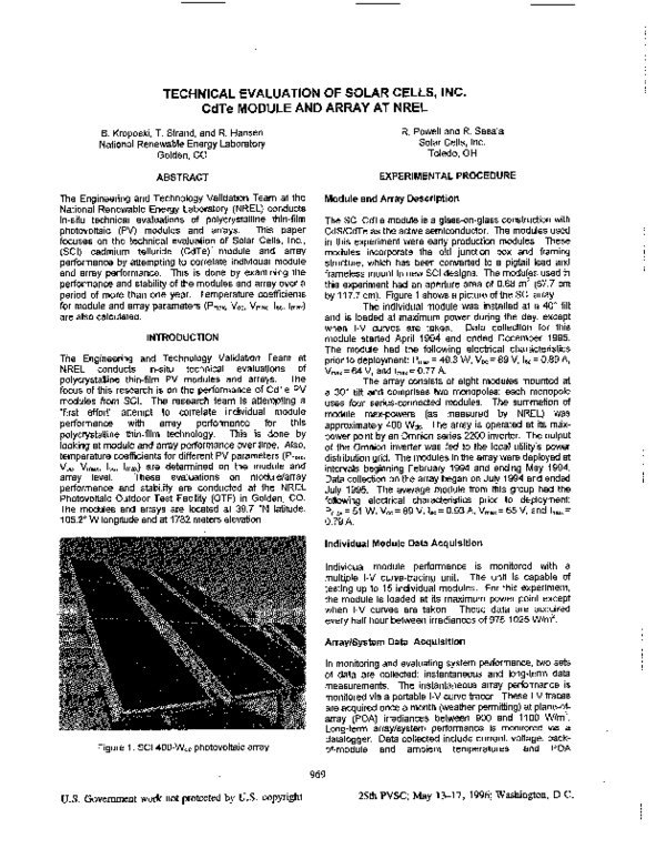 Pdf Technical Evaluation Of Solar Cells Inc Cdte Module And Array At