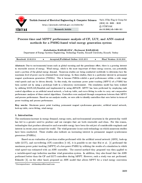Pdf Process Time And Mppt Performance Analysis Of Cf Lut And Ann Control Methods For A Pmsg