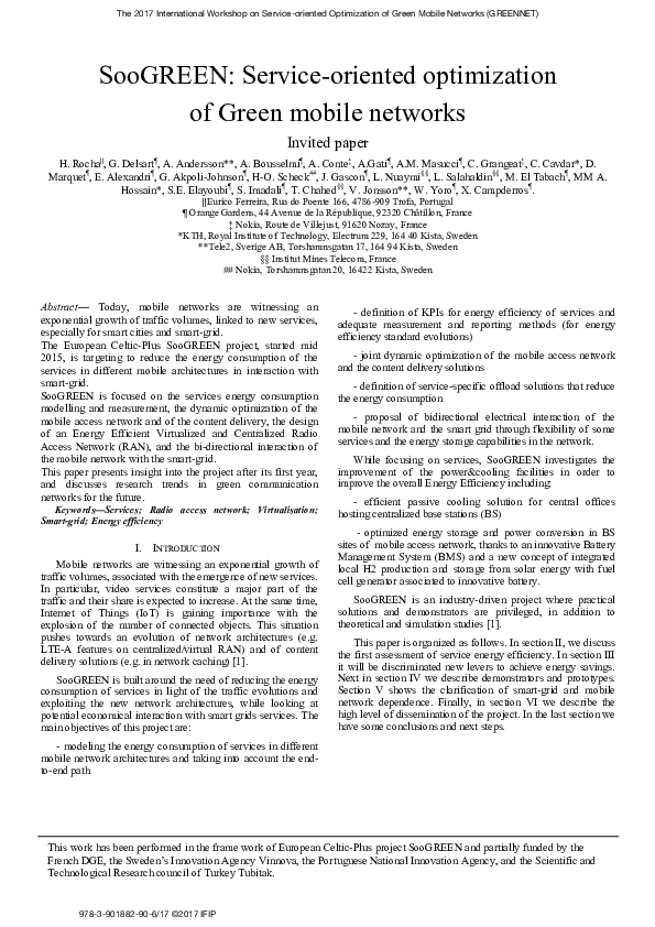 (PDF) SooGREEN: Service-oriented optimization of green mobile networks