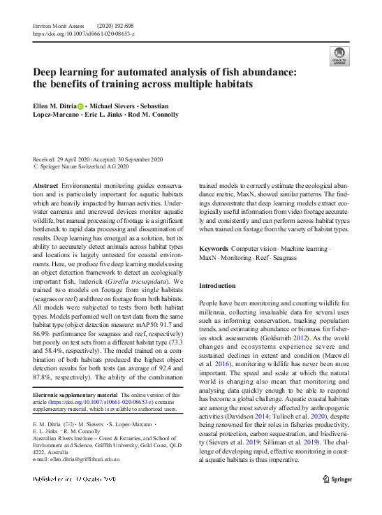(PDF) Deep learning for automated analysis of fish abundance: the ...