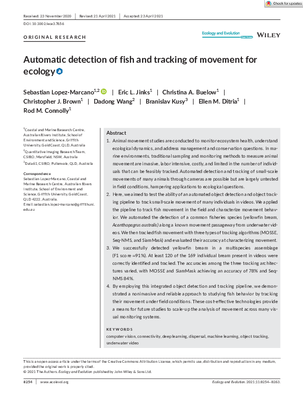(PDF) Automatic detection of fish and tracking of movement for ecology