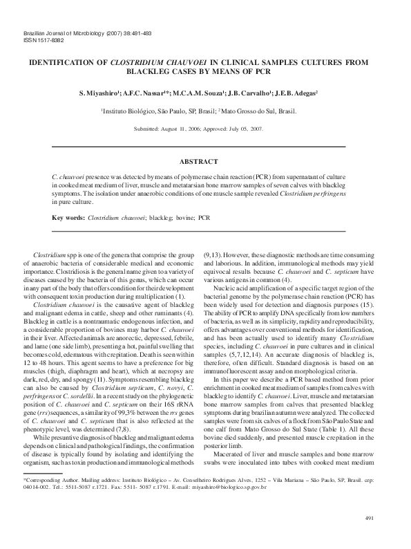 (PDF) Identification of Clostridium chauvoei in clinical samples ...