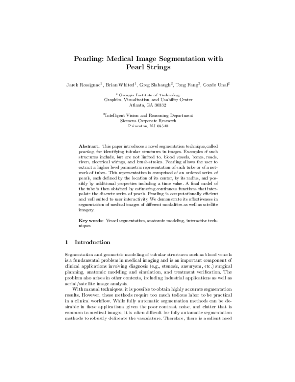 (PDF) Pearling: Medical Image Segmentation with Pearl Strings