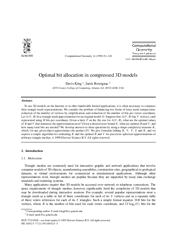 (PDF) Optimal bit allocation in compressed 3D models