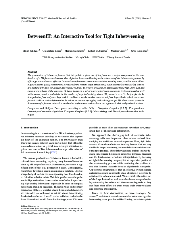 (PDF) BetweenIT: An Interactive Tool for Tight Inbetweening