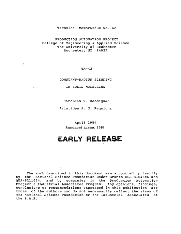 (PDF) Constant radius blending in solid modelling