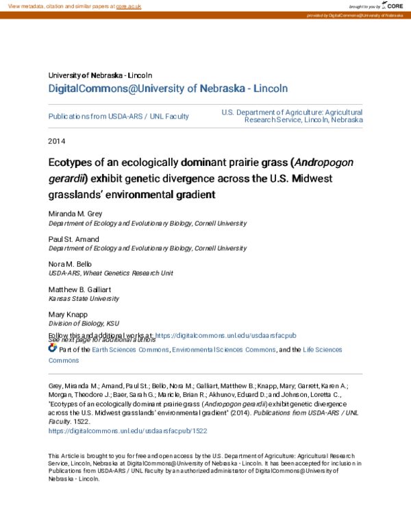 (PDF) Ecotypes of an ecologically dominant prairie grass (Andropogon ...
