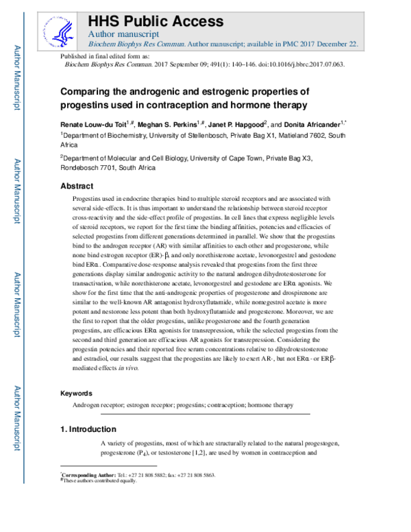 (PDF) Comparing the androgenic and estrogenic properties of progestins ...