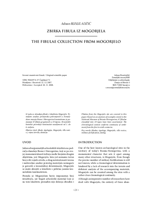 (PDF) The Fibulae Collection from Mogorjelo