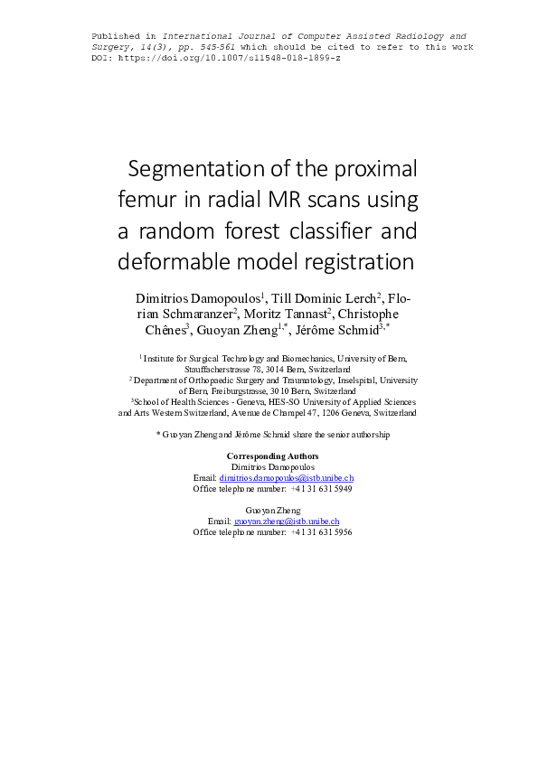 Pdf Segmentation Of The Proximal Femur In Radial Mr Scans Using A Random Forest Classifier And